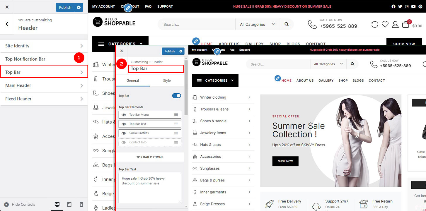 How To Setup Top Bar – Bosa Themes